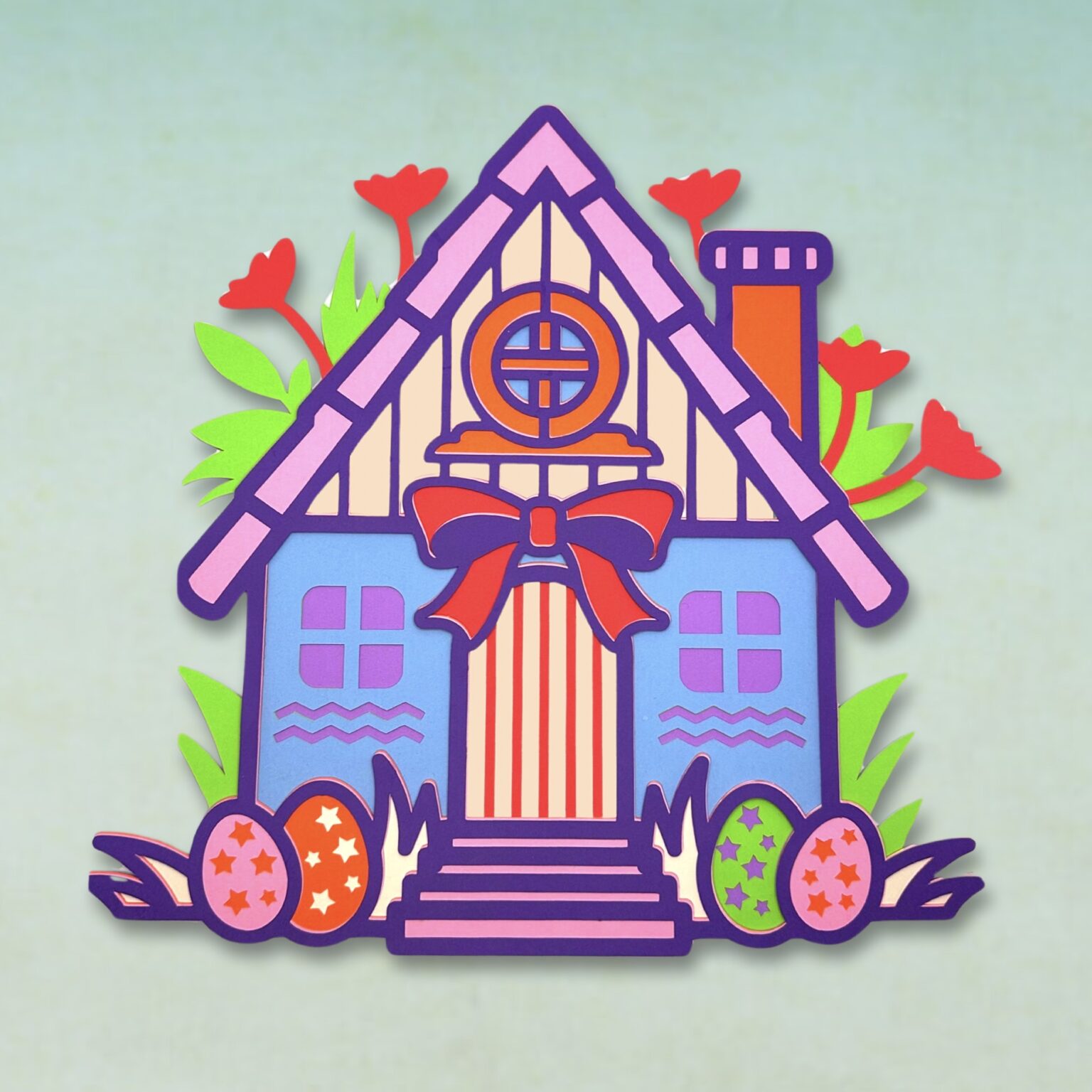 How to Cute Easter Cottage Layered Paper Crafts - The Bearded Housewife